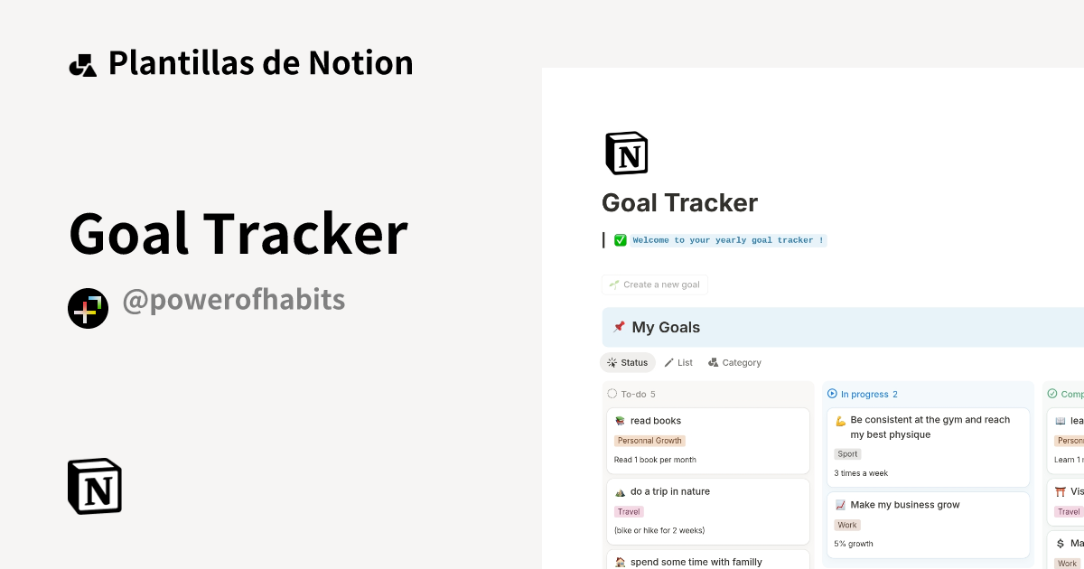 Plantilla Goal Tracker de Power Of Habits | Notion Marketplace