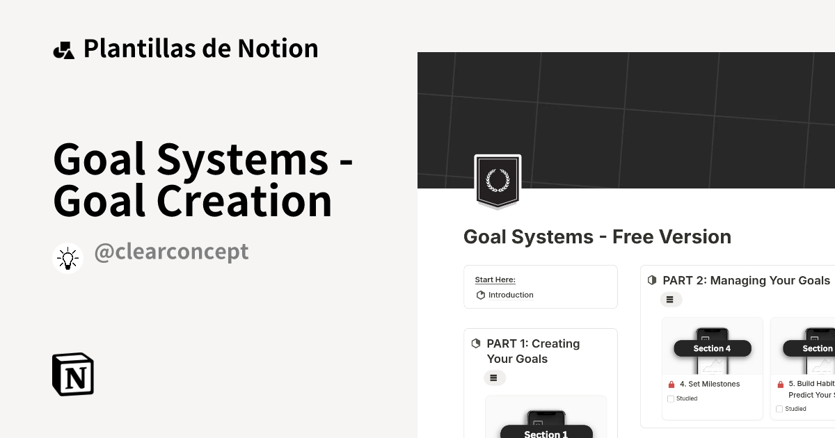 Plantilla Goal Systems - Goal Creation de ClearConcept | Notion Marketplace