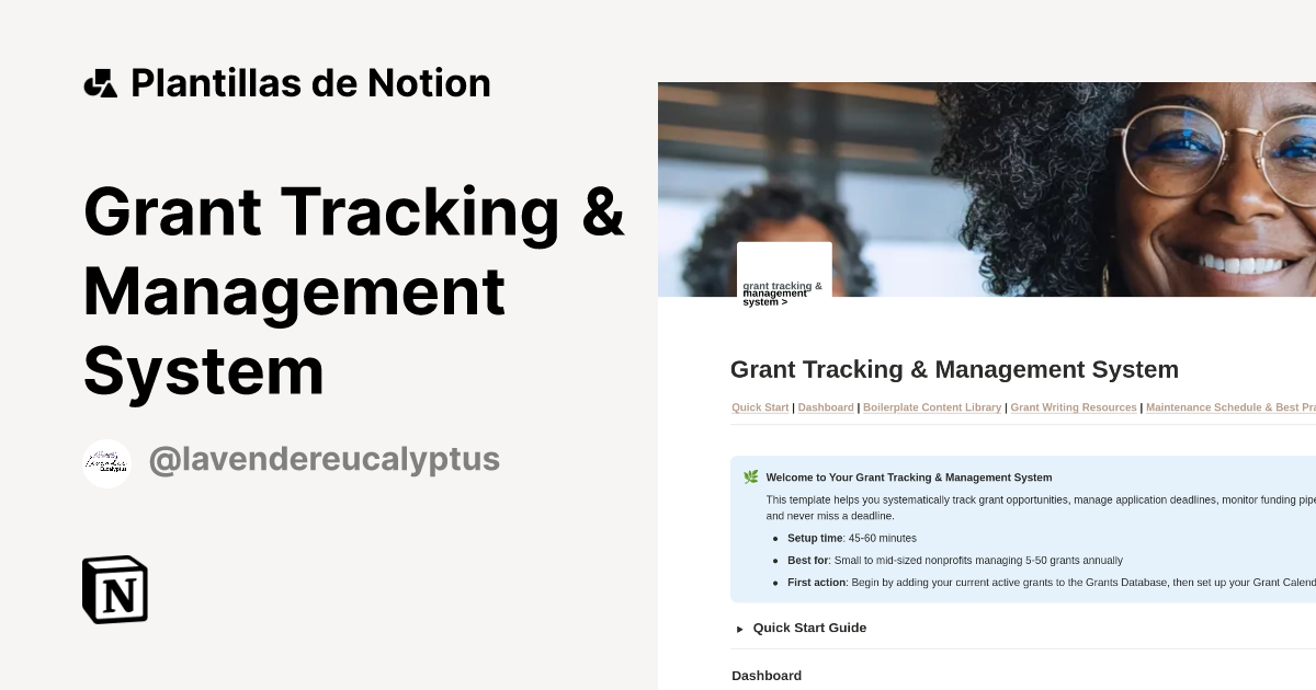 Plantilla Grant Tracking & Management System de Lavender Eucalyptus LLC ...