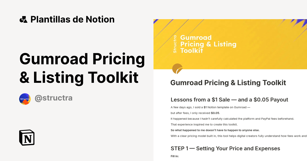 Plantilla Gumroad Pricing & Listing Toolkit de Structra | Notion ...