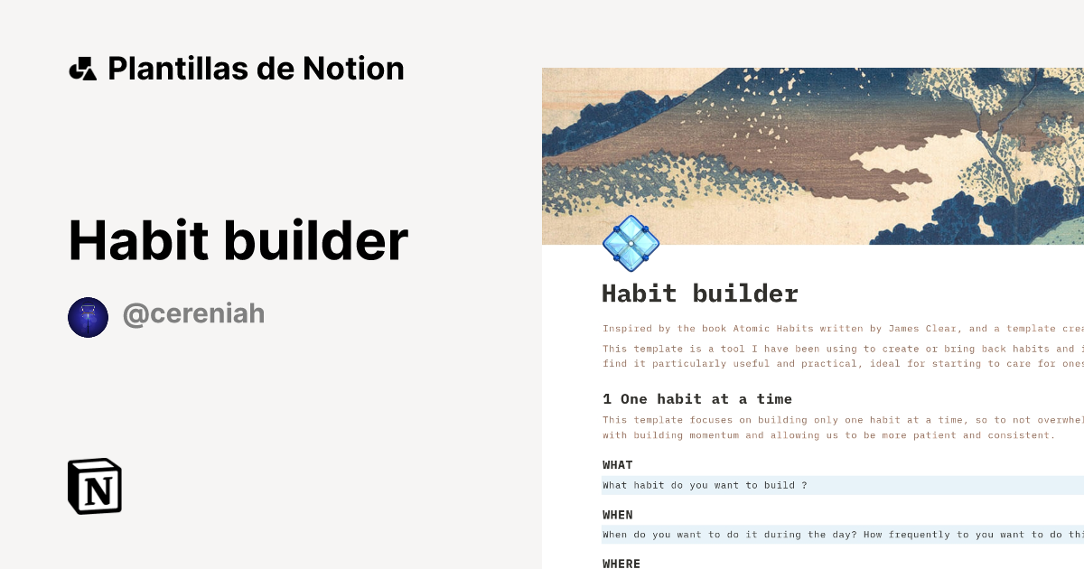 Plantilla Habit builder de Cereniah | Notion Marketplace