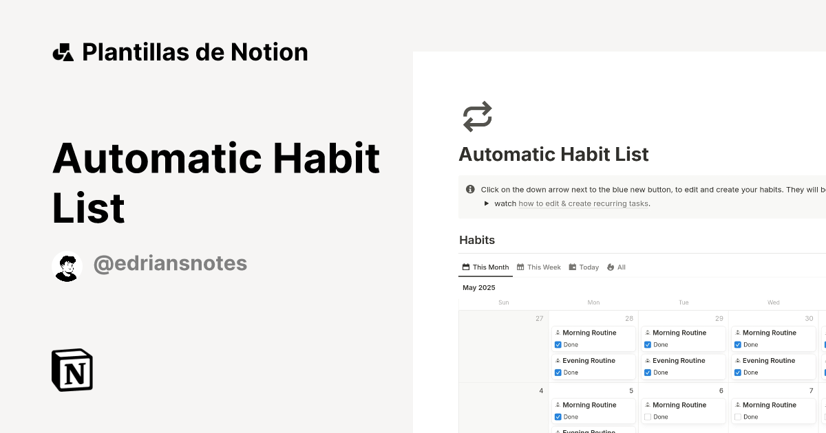 Plantilla Automatic Habit List | Notion Marketplace
