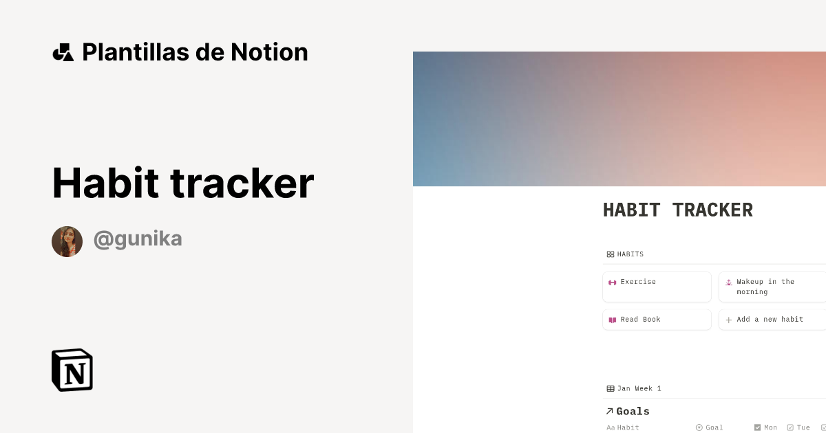 Plantilla Habit tracker de Gunika | Notion Marketplace