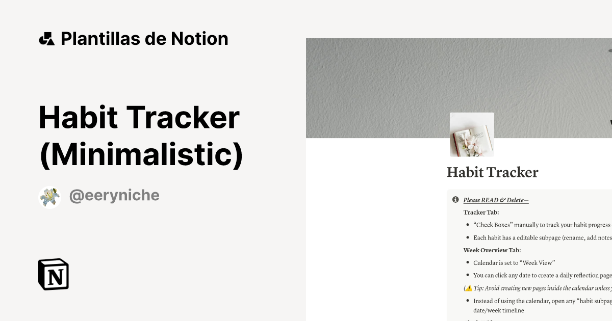 Plantilla Habit Tracker (Minimalistic) | Notion Marketplace