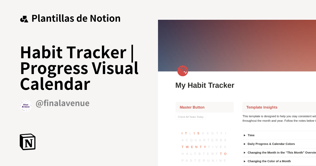 Plantilla Habit Tracker | Progress Visual Calendar de Final Avenue ...
