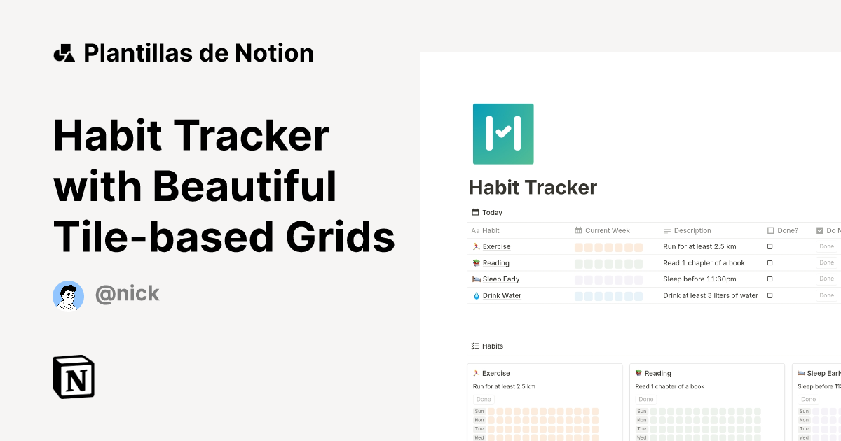 Plantilla Habit Tracker with Beautiful Tile-based Grids | Notion ...