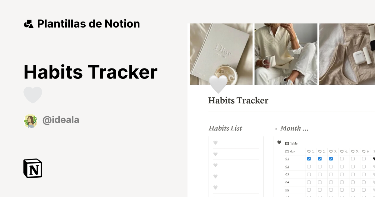 Plantilla Habits Tracker 🤍 de IdeaLa | Notion Marketplace