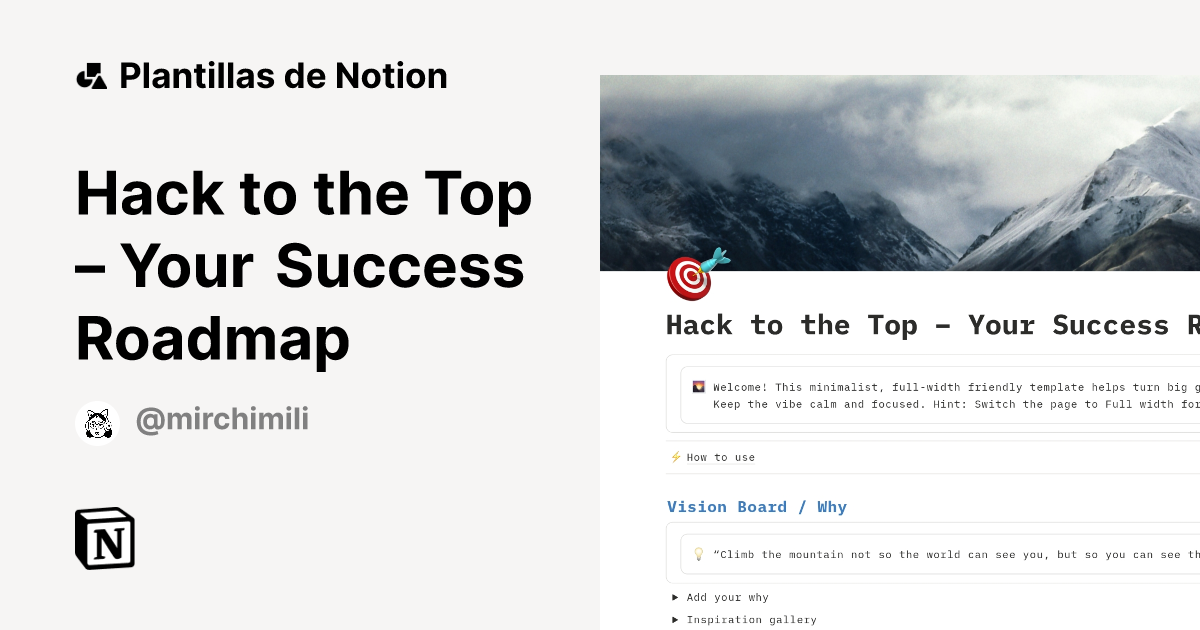 Plantilla Hack to the Top – Your Success Roadmap de mirchimili | Notion ...