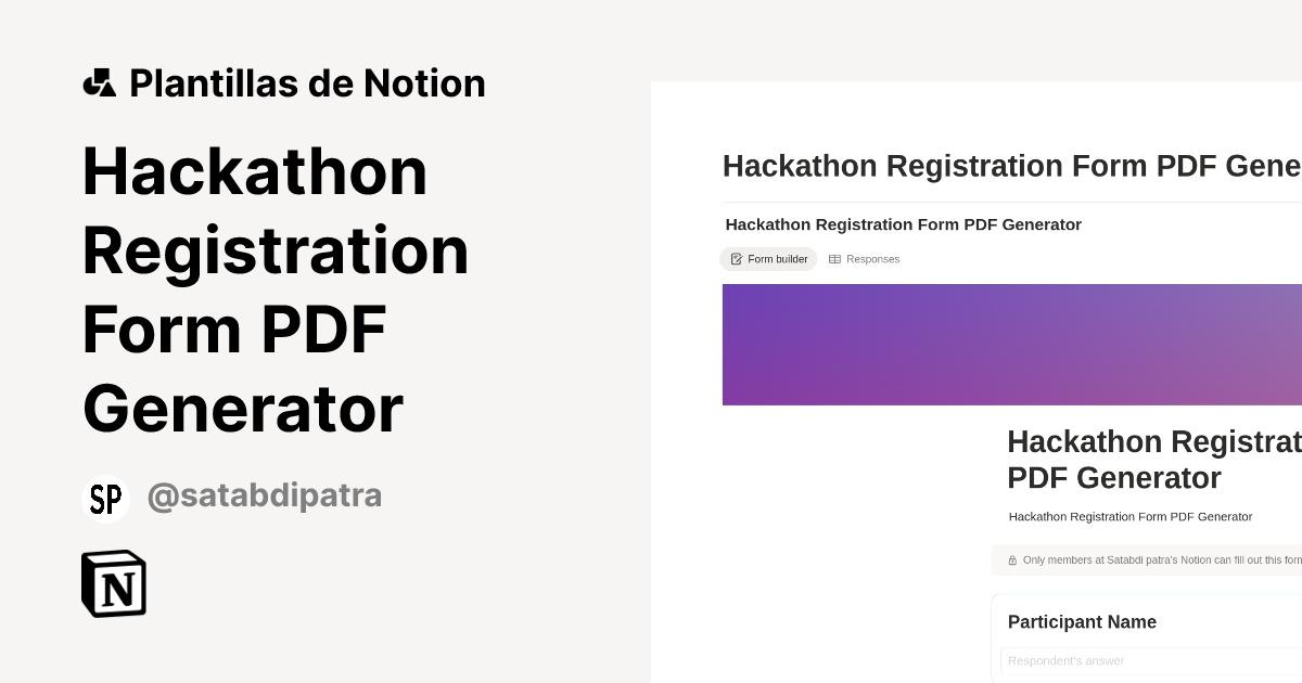 Plantilla Hackathon Registration Form PDF Generator de Satabdi Patra ...