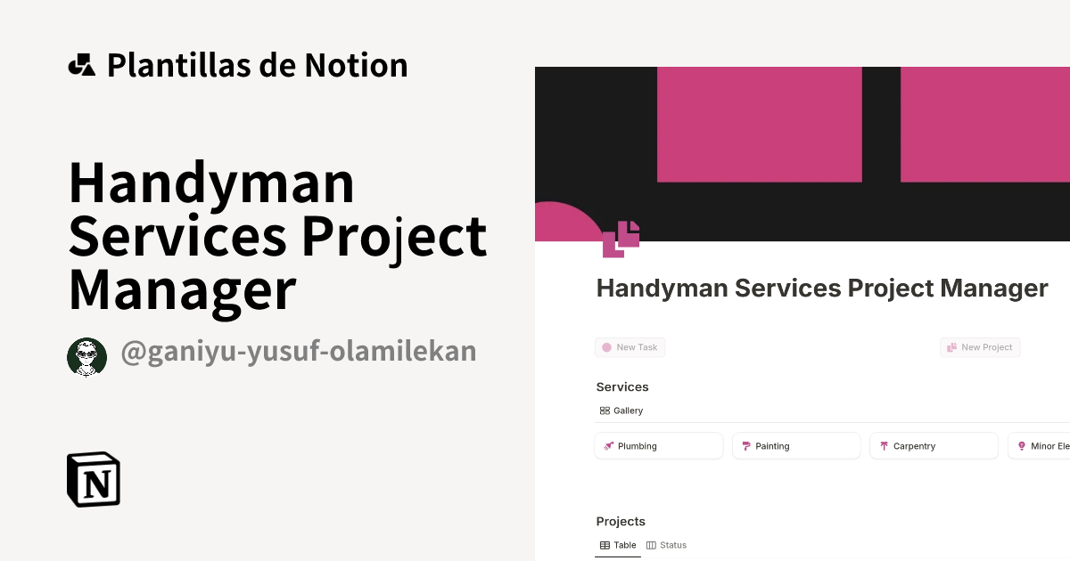 Plantilla Handyman Services Project Manager de Notionallity | Notion ...