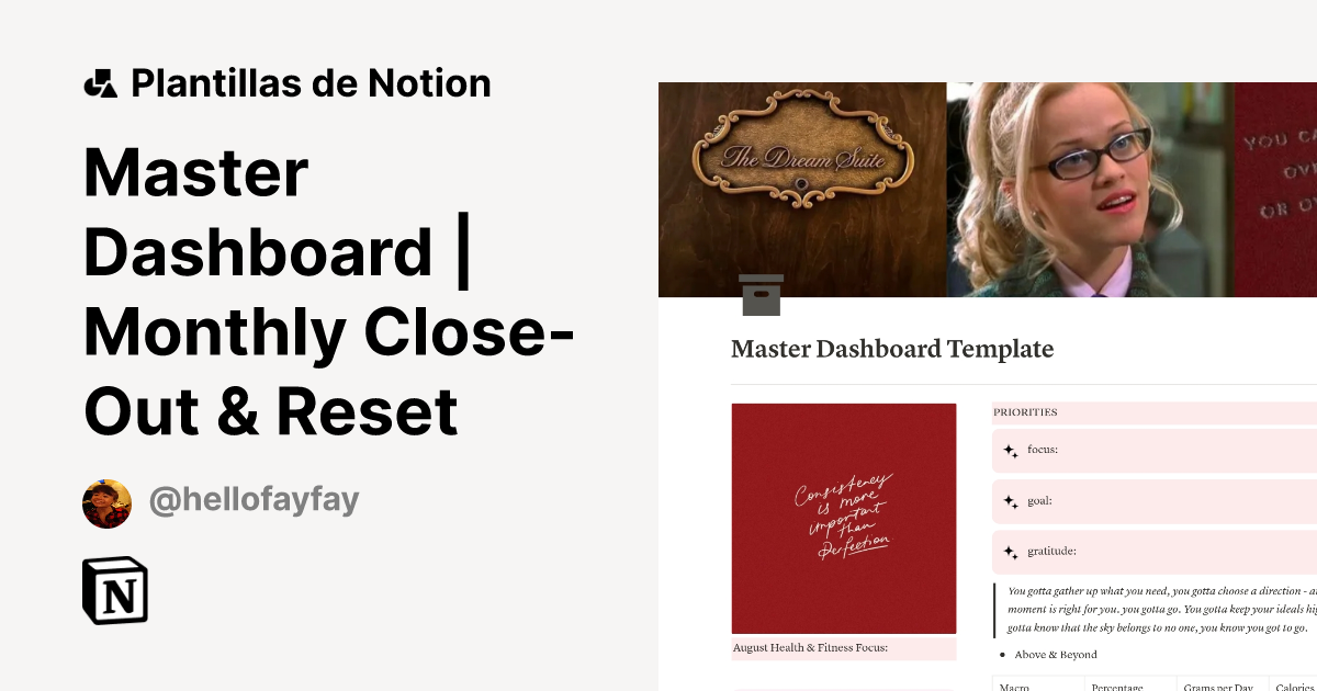 Plantilla Master Dashboard | Monthly Close-Out & Reset | Notion Marketplace