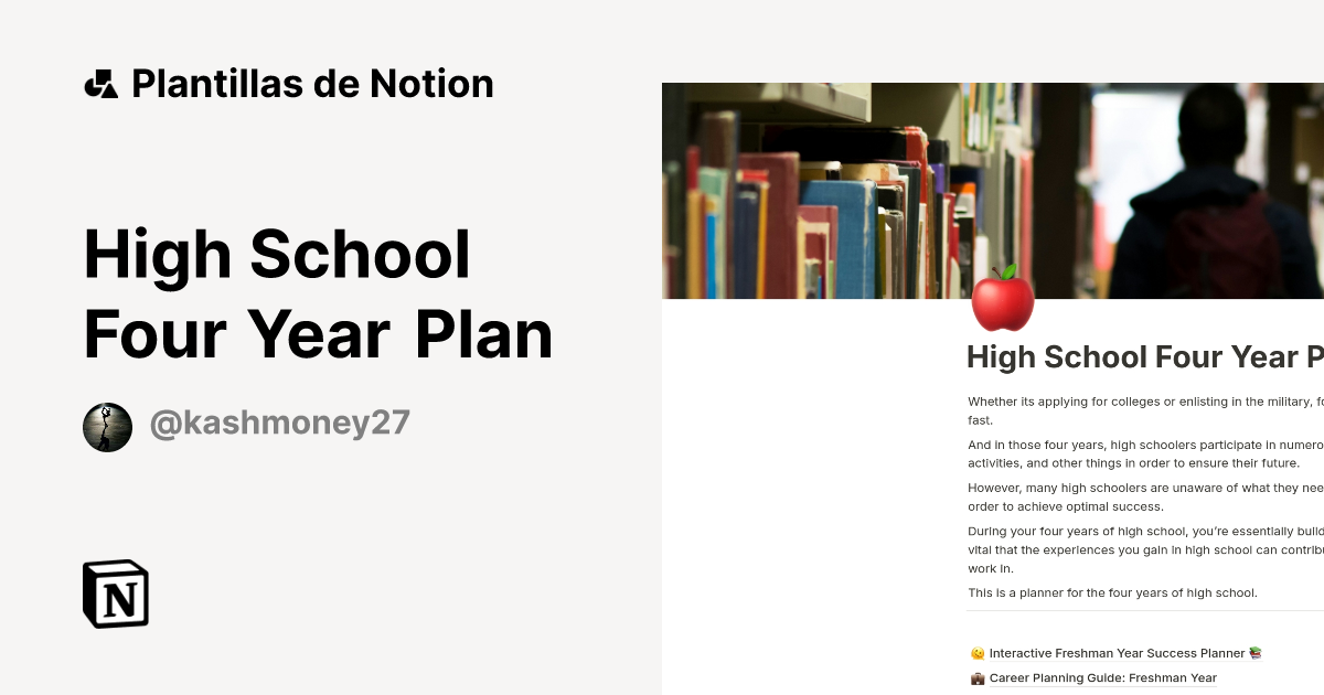 Plantilla High School Four Year Plan de Kashvi P | Notion Marketplace