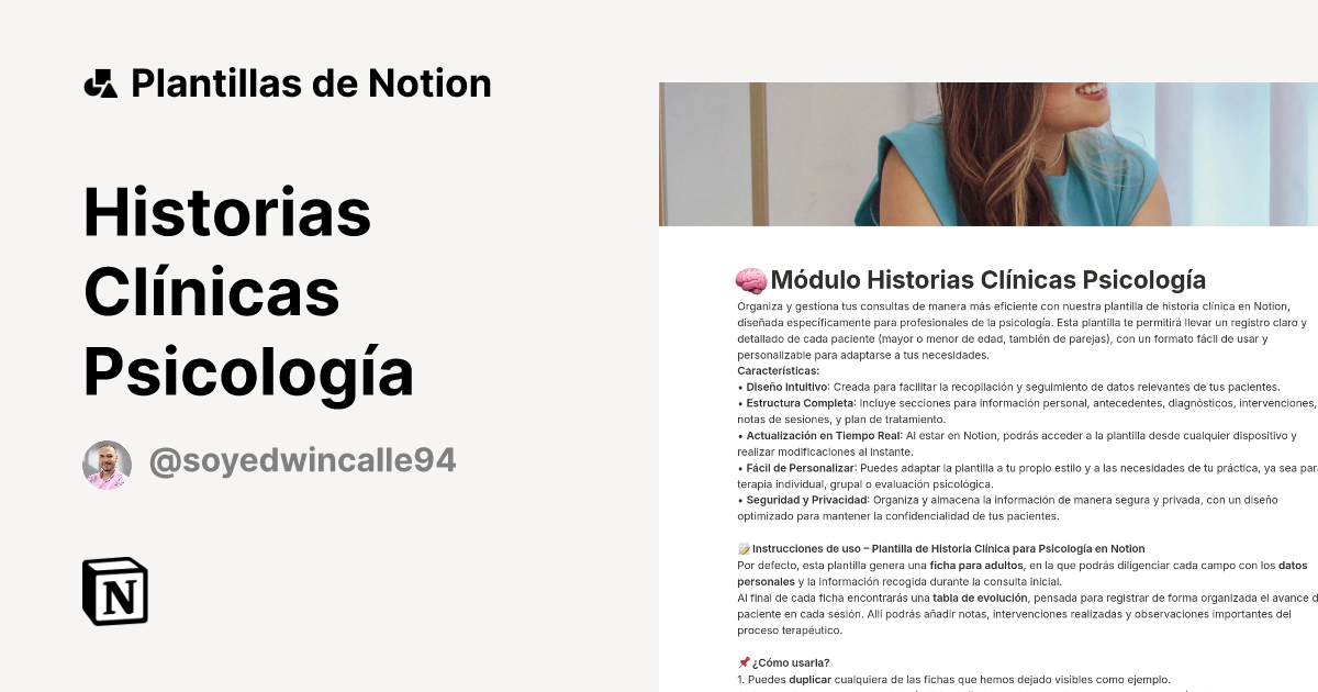 Plantilla Historias Clínicas Psicología de EdCalle | Notion Marketplace