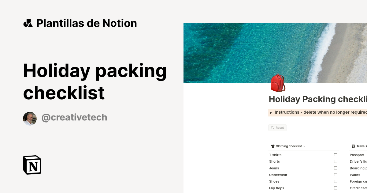 Plantilla Holiday packing checklist | Notion Marketplace