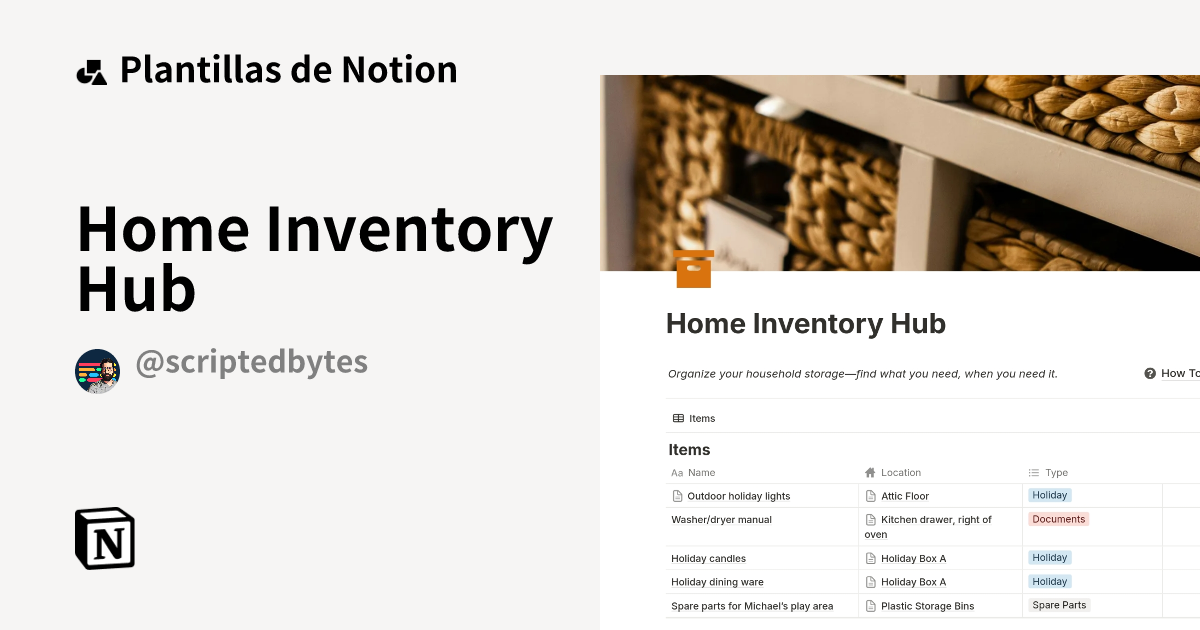 Plantilla Home Inventory Hub de Scripted Bytes | Notion Marketplace