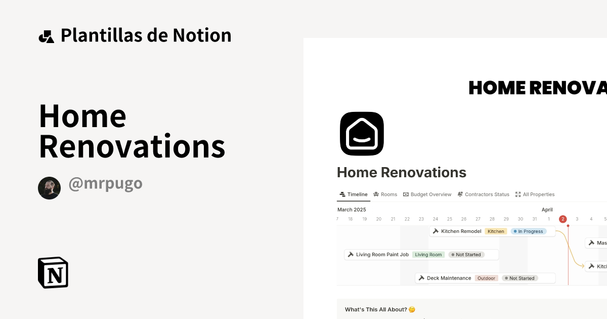 Plantilla Home Renovations | Notion Marketplace