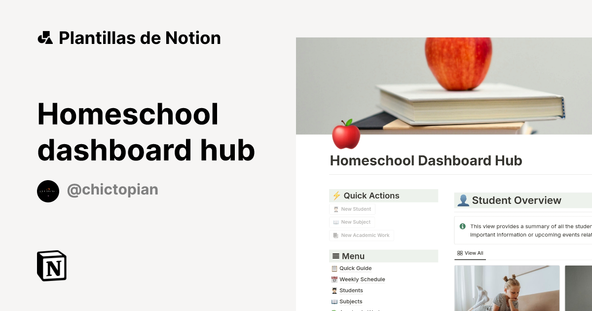 Plantilla Homeschool dashboard hub de Chictopian | Notion Marketplace