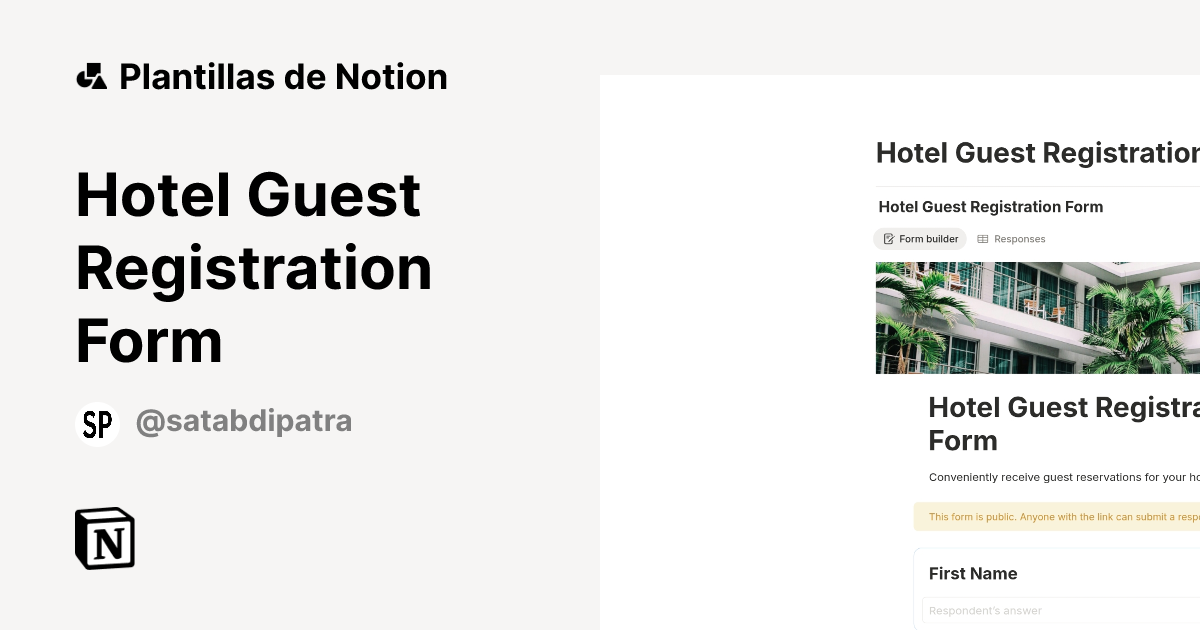 Plantilla Hotel Guest Registration Form de Satabdi Patra | Notion ...