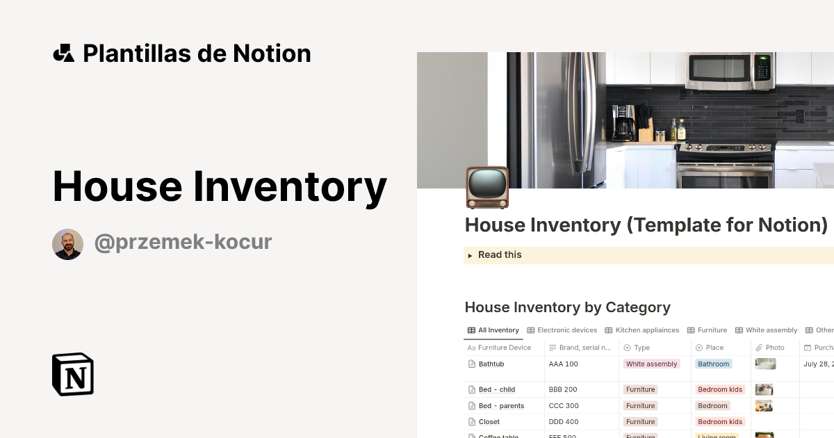 Plantilla House Inventory | Notion Marketplace