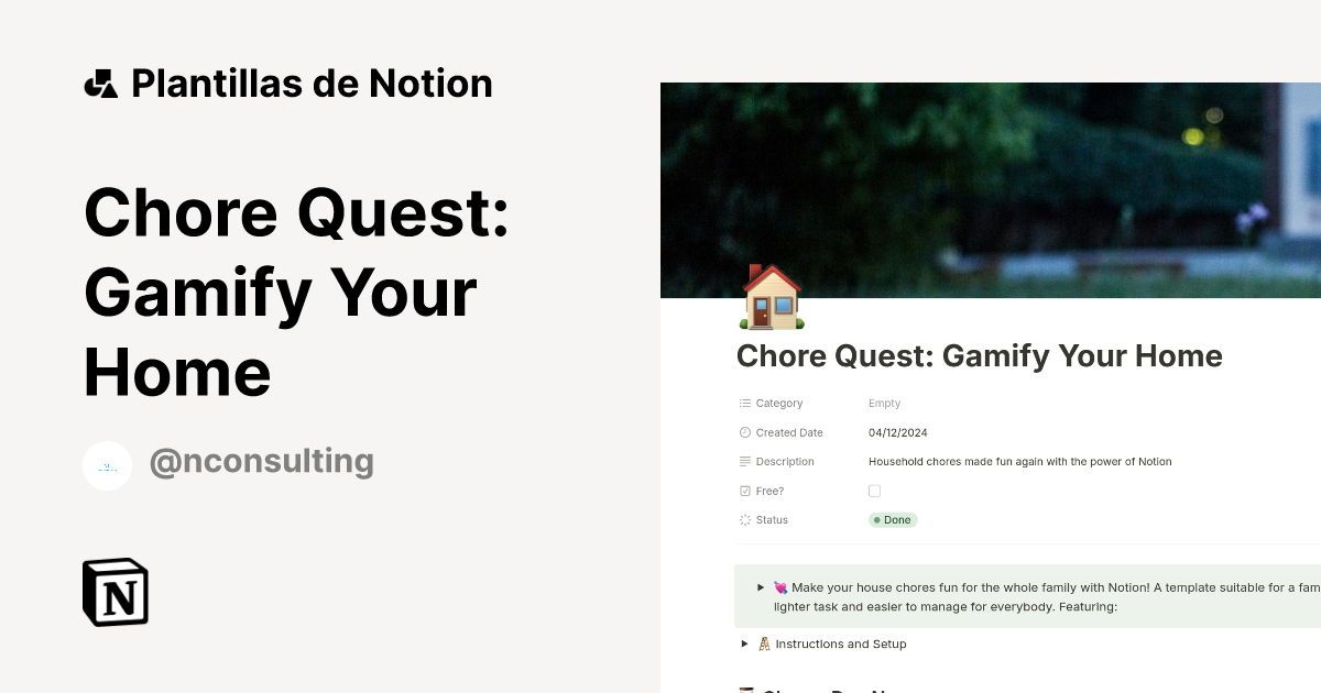 Plantilla Chore Quest: Gamify Your Home de NConsulting | Notion Marketplace