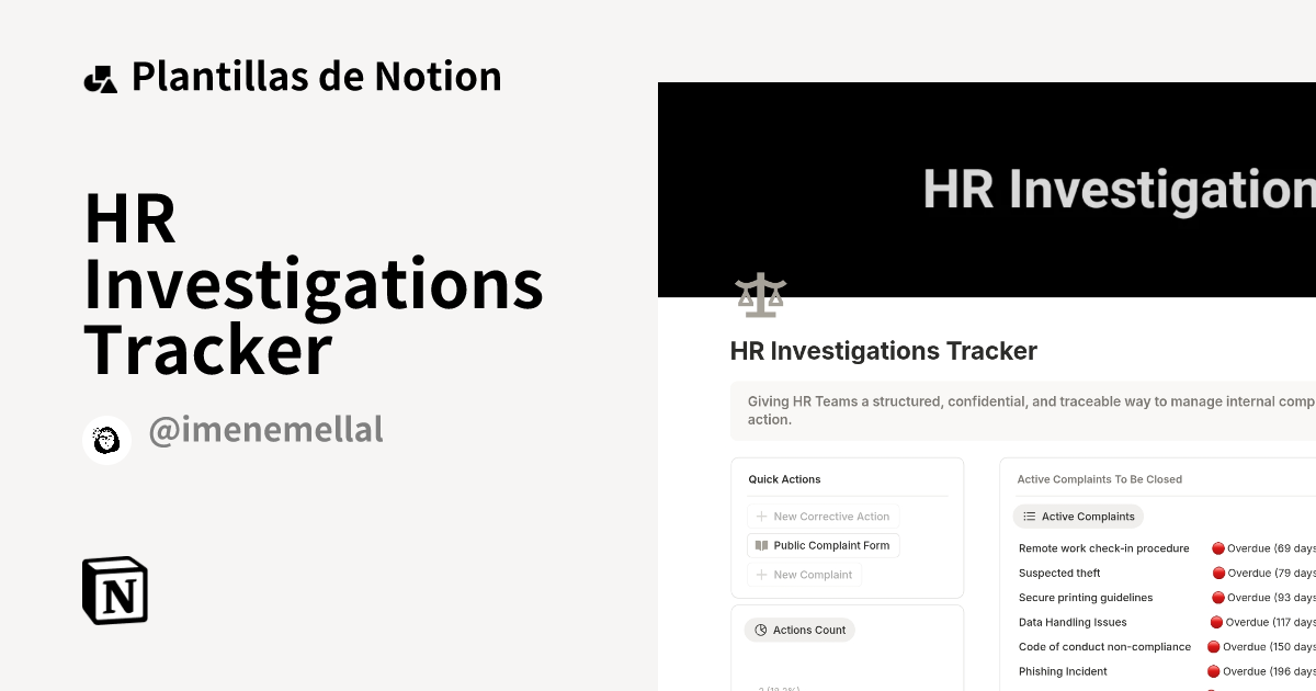 Plantilla HR Investigations Tracker de ImeneM | Notion Marketplace