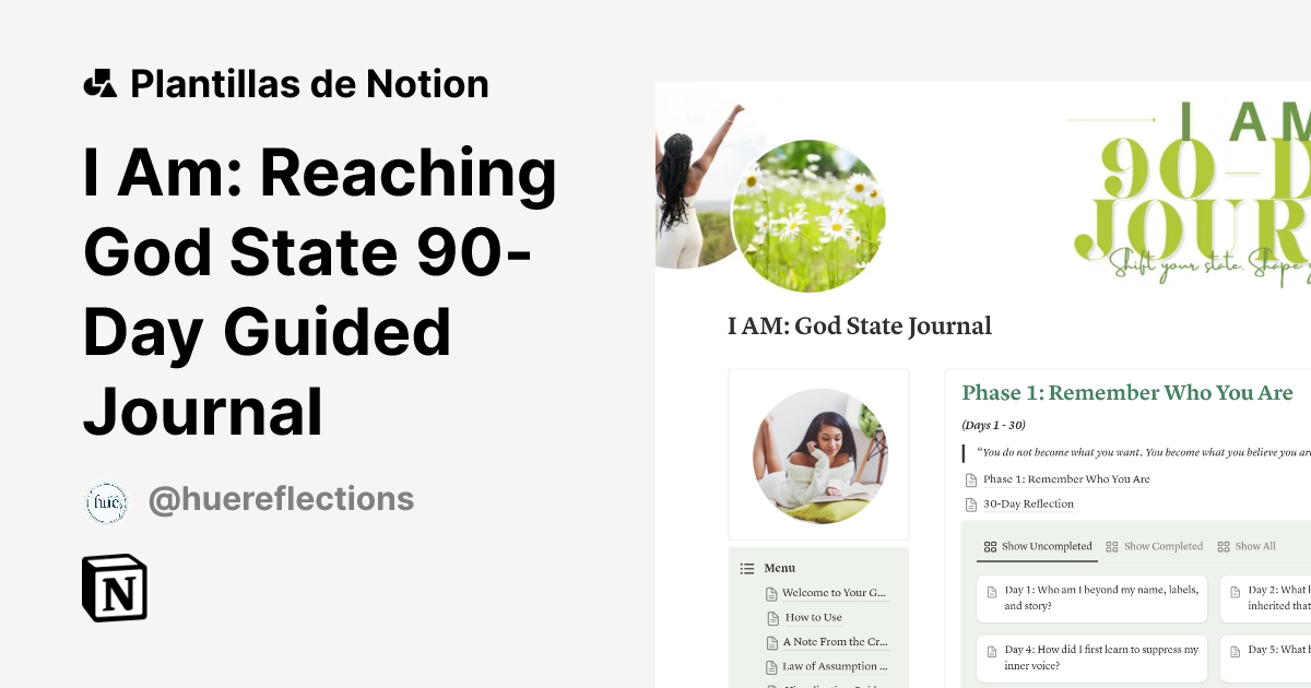 Plantilla I Am: Reaching God State 90-Day Guided Journal de Hue ...