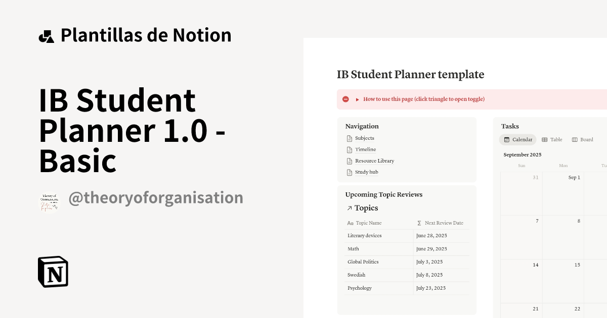 Plantilla IB Student Planner 1.0 - Basic | Notion Marketplace