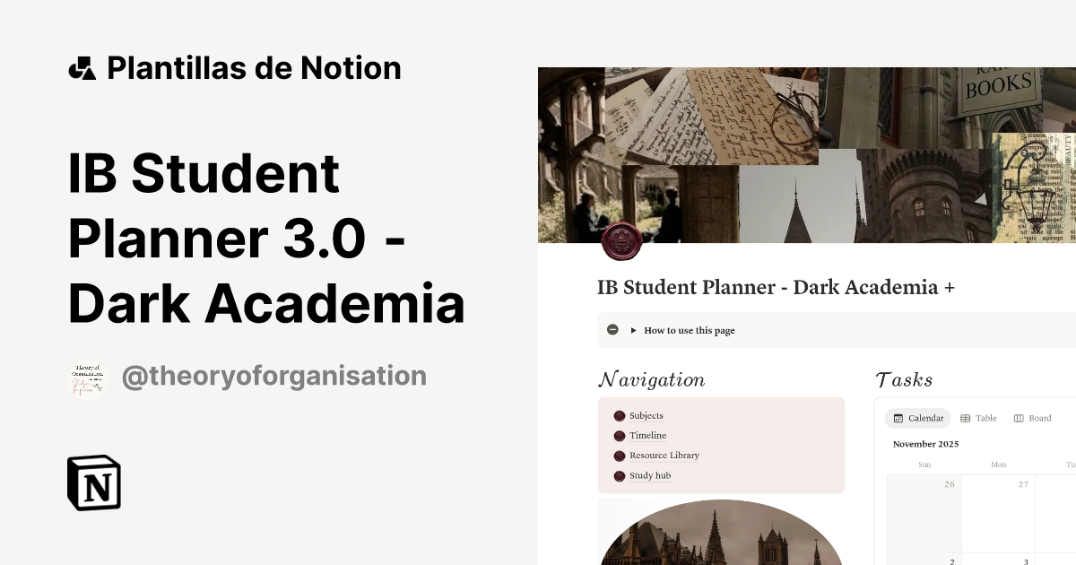 Plantilla IB Student Planner 3.0 - Dark Academia | Notion Marketplace