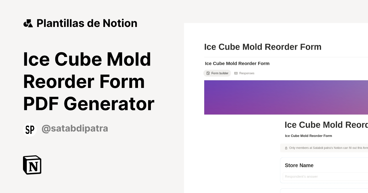 Plantilla Ice Cube Mold Reorder Form PDF Generator de Satabdi Patra ...