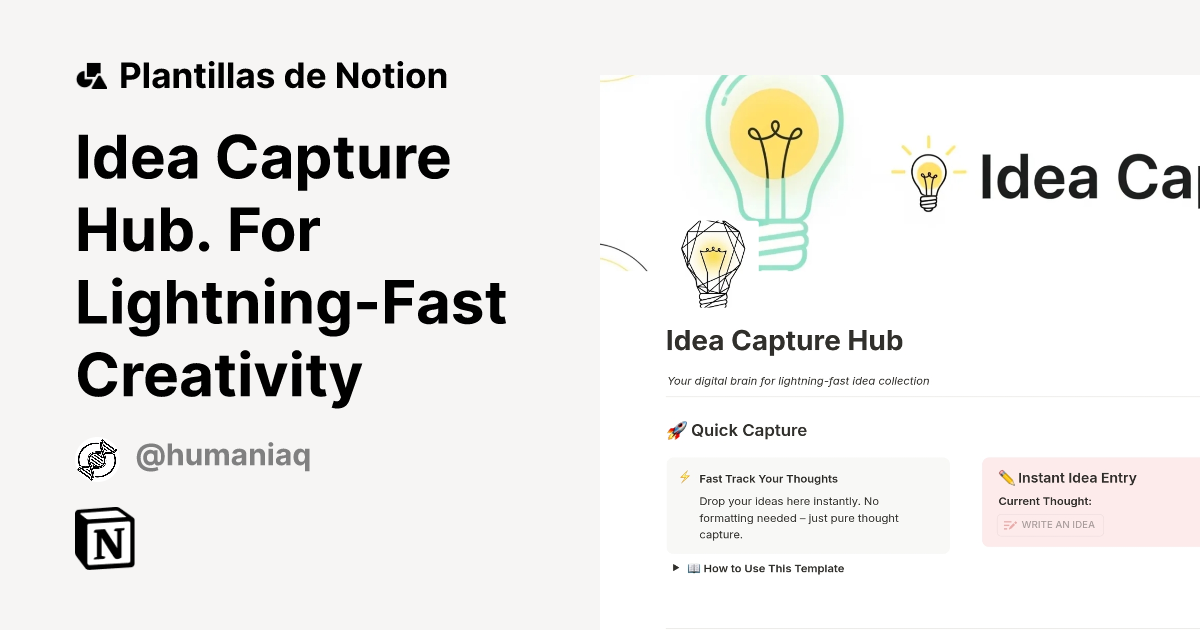 Plantilla Idea Capture Hub. For Lightning-Fast Creativity | Notion Marketplace