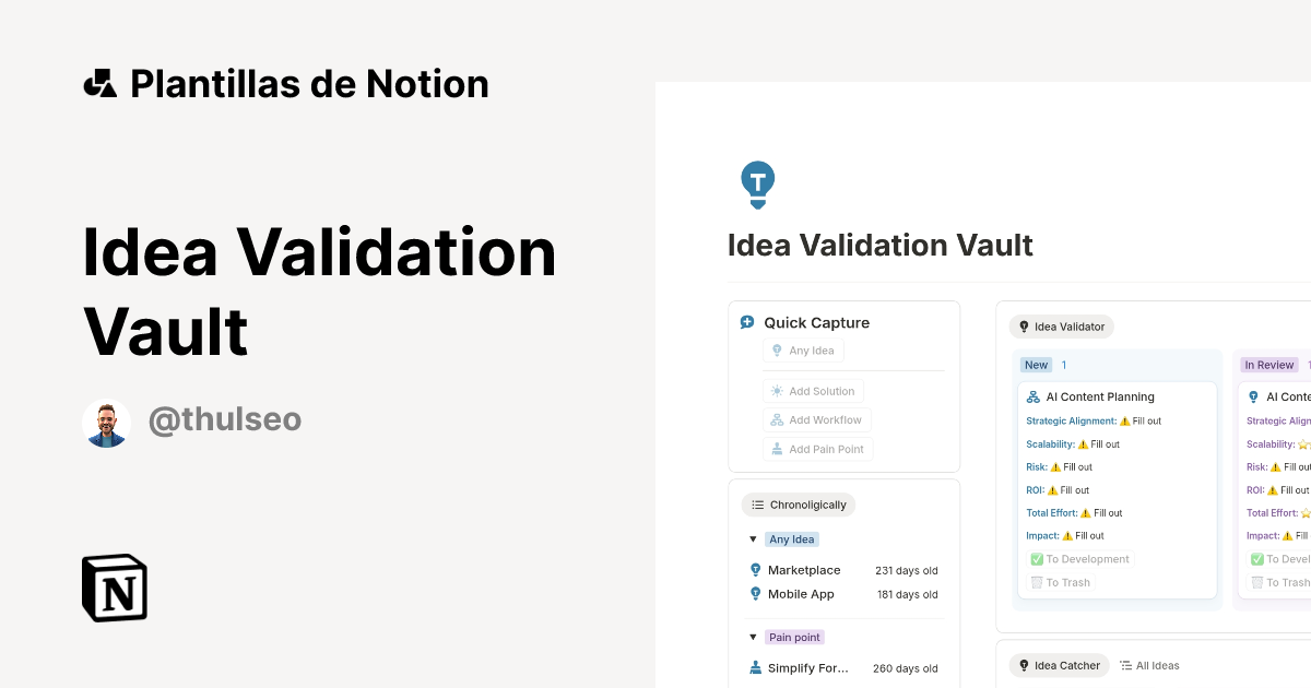 Plantilla Idea Validation Vault | Notion Marketplace