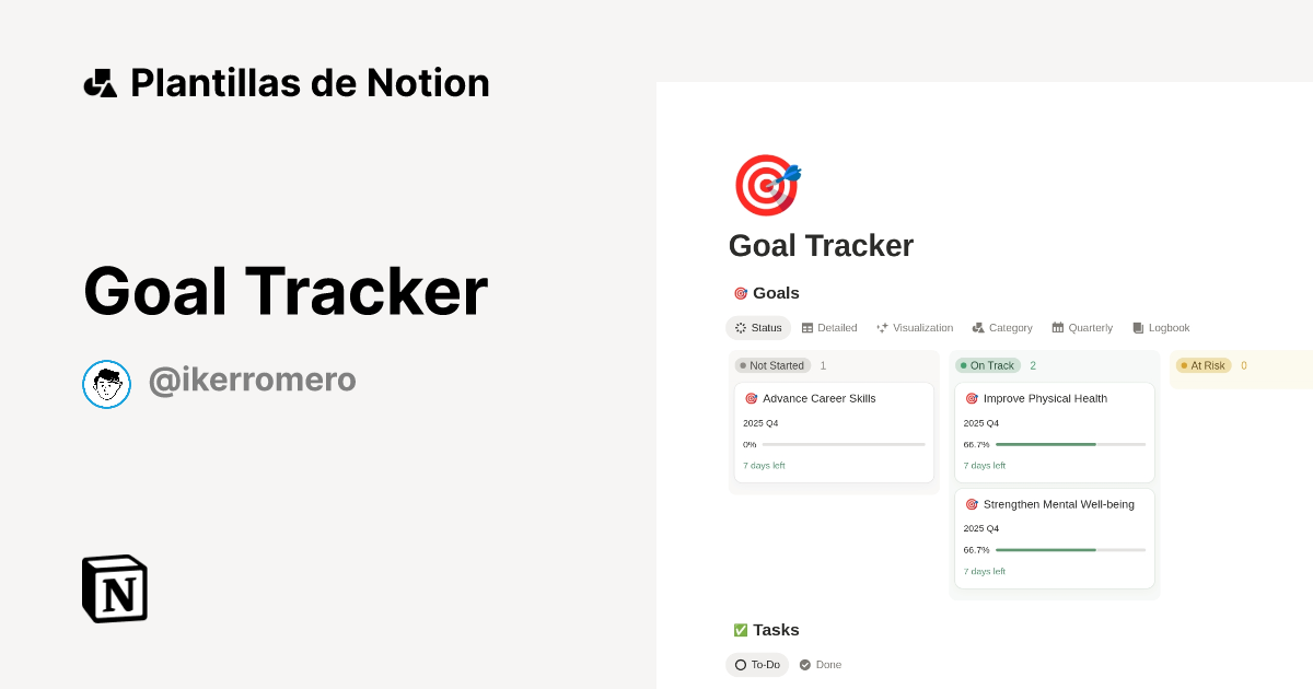 Plantilla Goal Tracker | Notion Marketplace