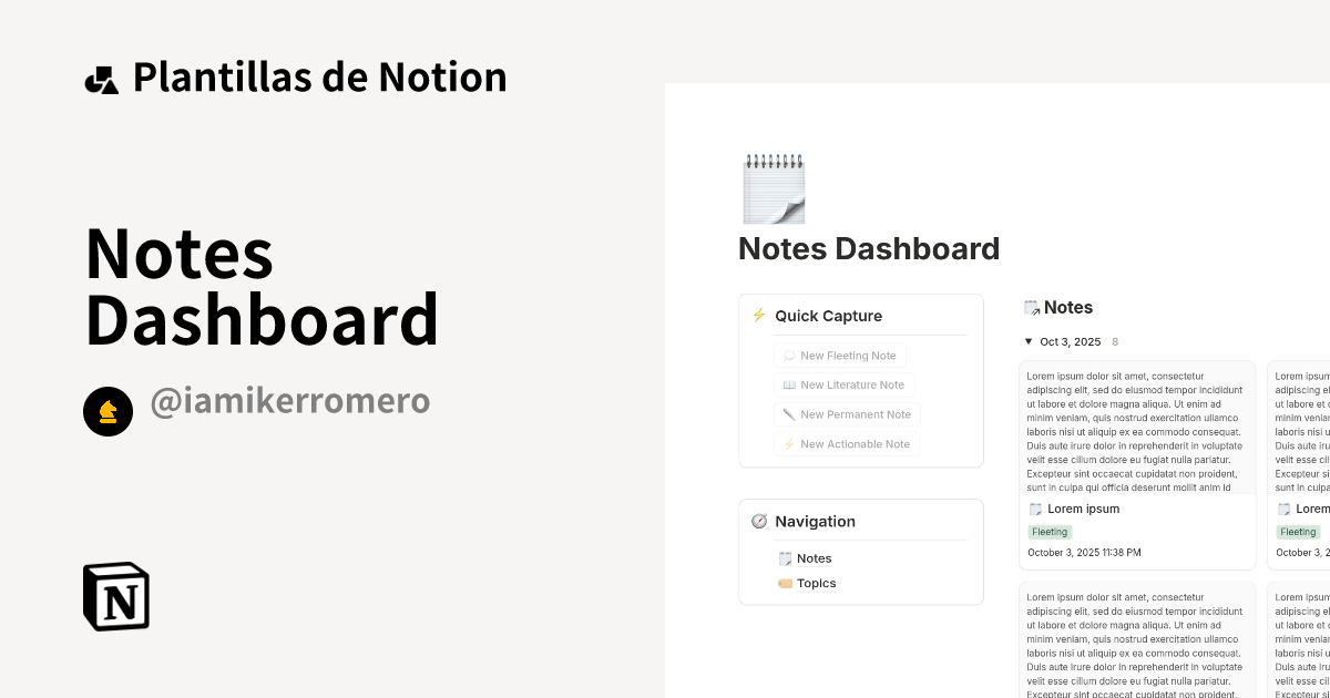 Plantilla Notes Dashboard de Iker Romero | Notion Marketplace