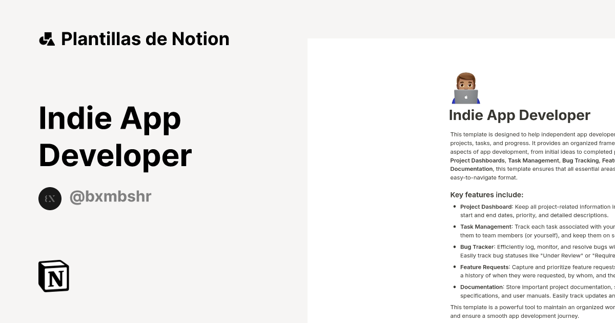 Plantilla Indie App Developer | Notion Marketplace