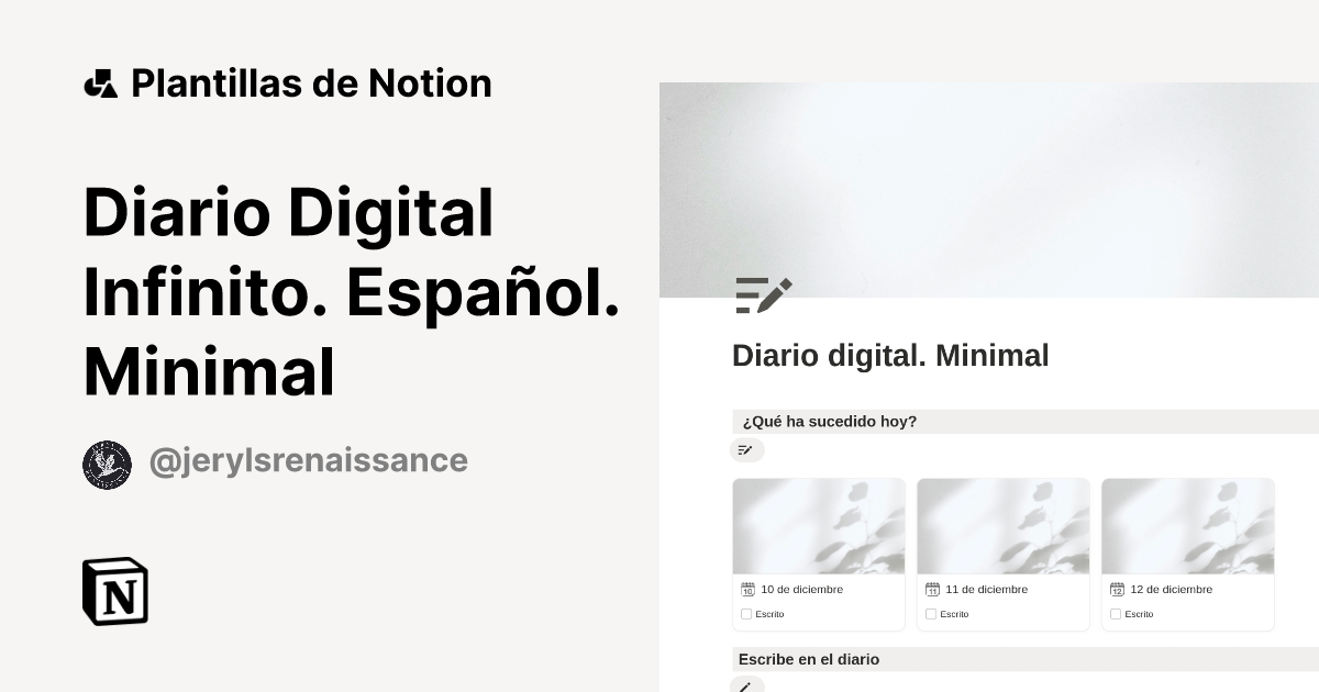 Plantilla Diario Digital Infinito. Español. Minimal | Notion Marketplace