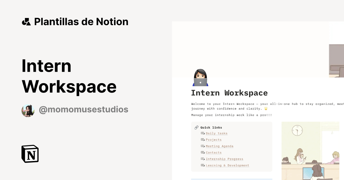 Plantilla Intern Workspace de momomuse studio | Notion Marketplace