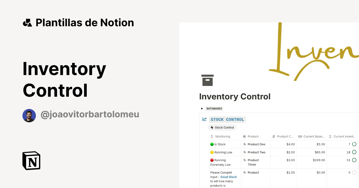 Plantilla Inventory Control | Notion Marketplace