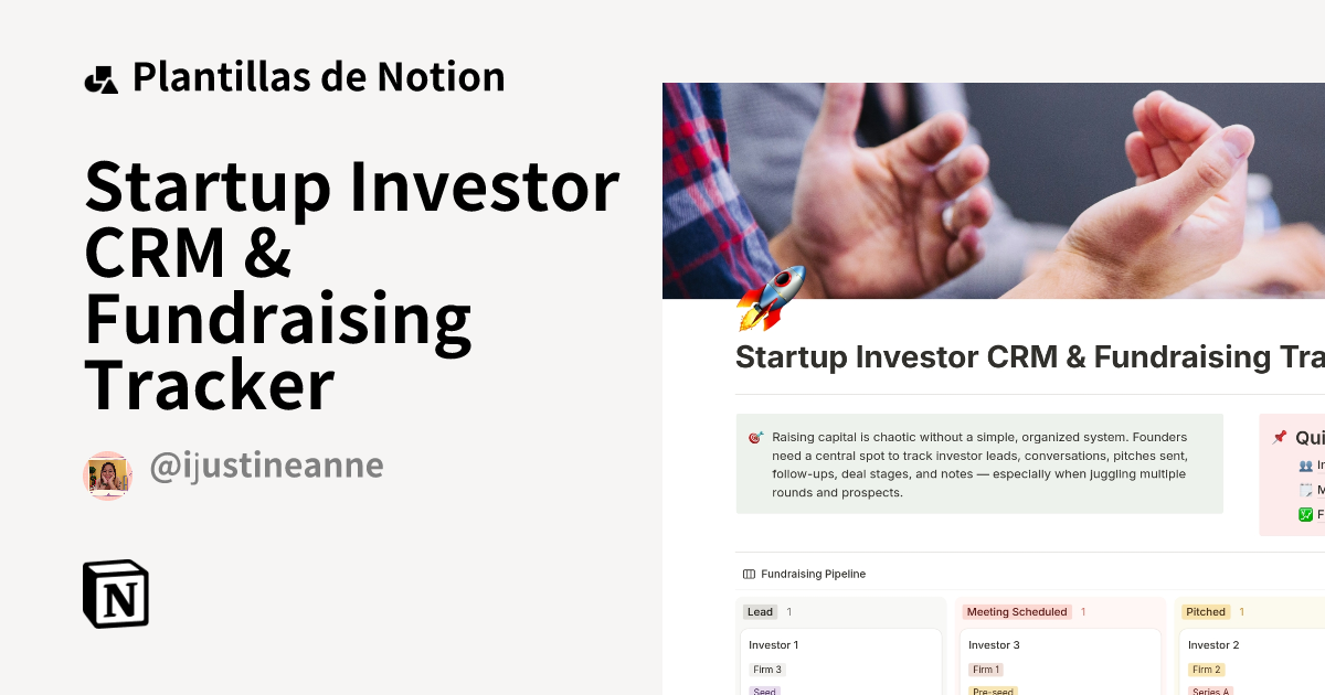 Plantilla Startup Investor CRM & Fundraising Tracker | Notion Marketplace