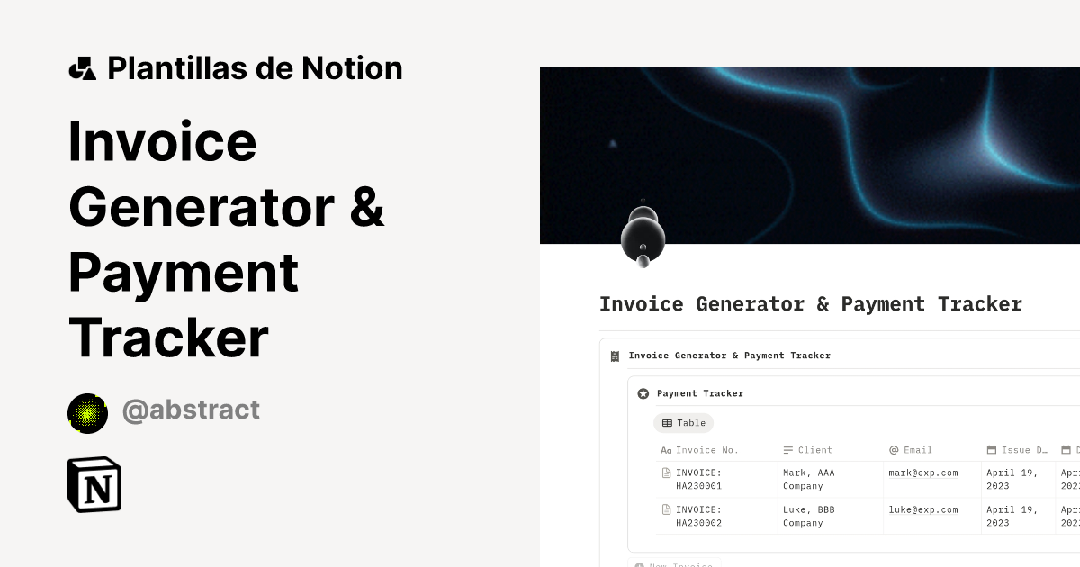 Plantilla Invoice Generator & Payment Tracker | Notion Marketplace