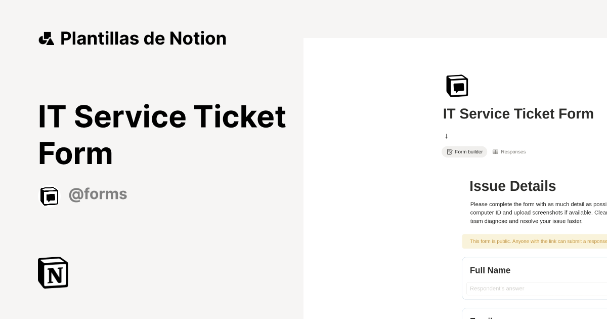 Plantilla IT Service Ticket Form | Notion Marketplace