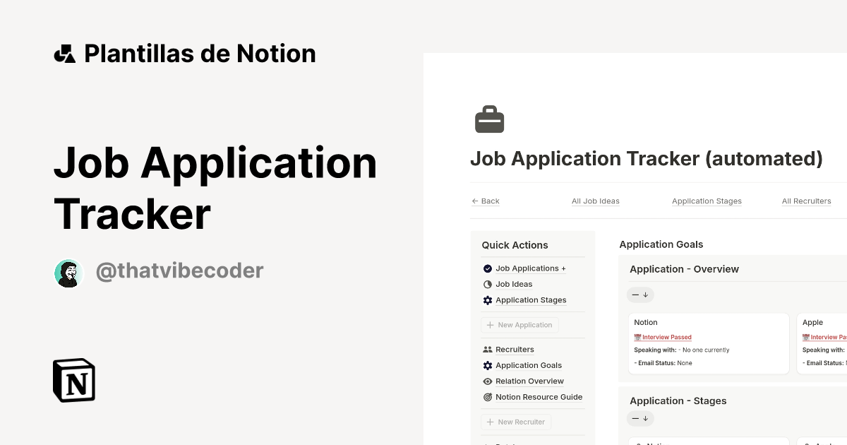 Plantilla Job Application Tracker de That Vibe Coder | Notion Marketplace