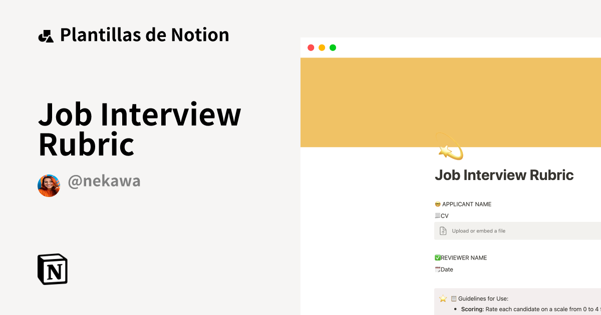Plantilla Job Interview Rubric | Notion Marketplace