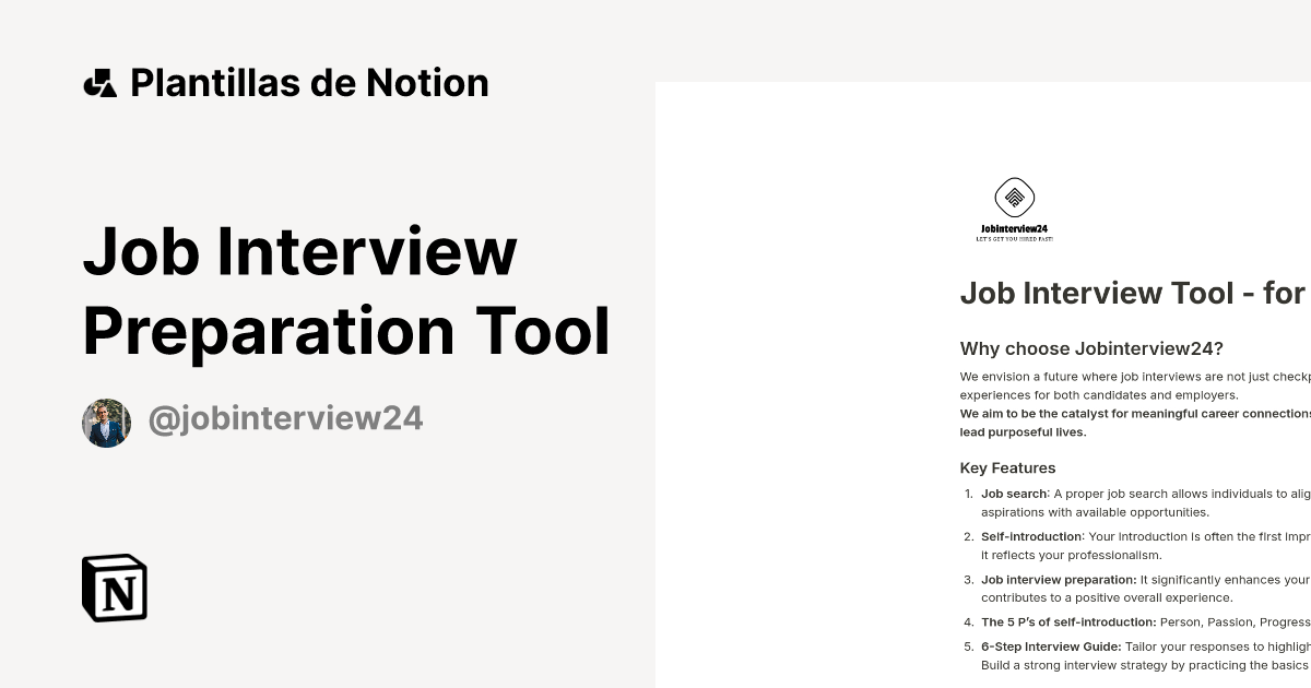 Plantilla Job Interview Preparation Tool de Jobinterview24.blog | Notion Marketplace