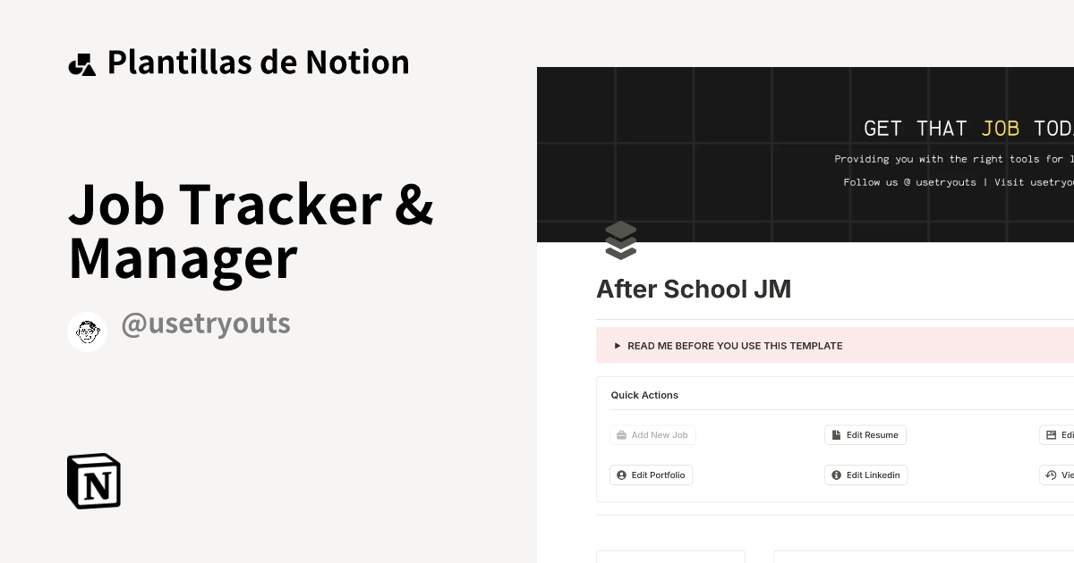 Plantilla Job Tracker & Manager de TryOuts | Notion Marketplace