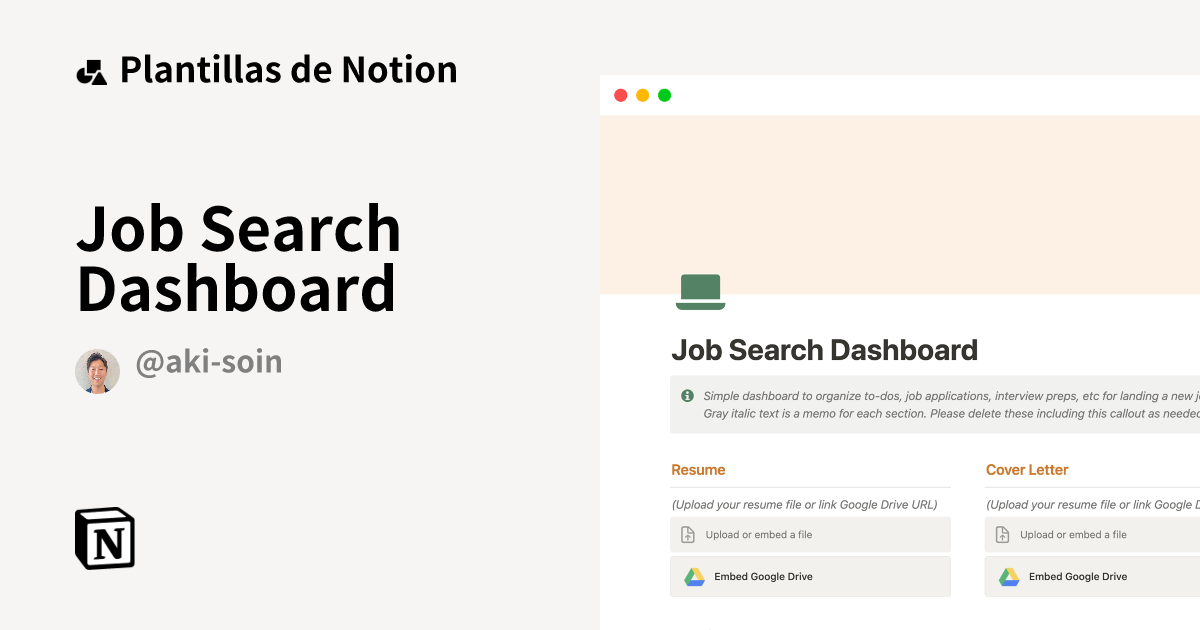 Plantilla Job Search Dashboard | Notion Marketplace