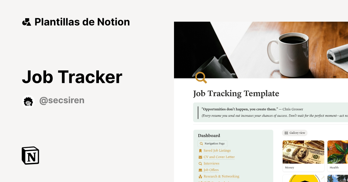 Plantilla Job Tracker de siren | Notion Marketplace