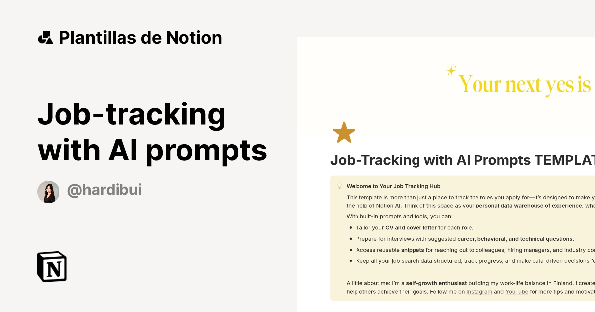 Plantilla Job-tracking with AI prompts | Notion Marketplace
