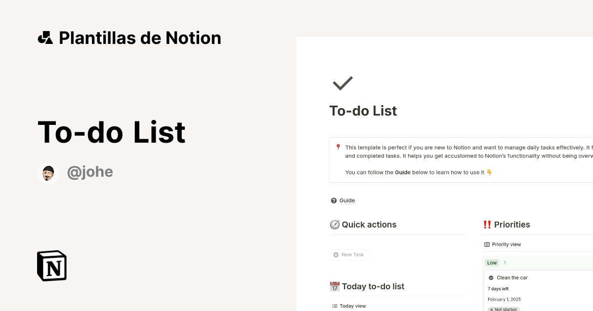Plantilla To-do List de Johe | Notion Marketplace