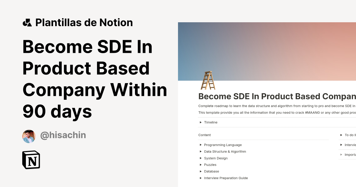 Plantilla Become SDE In Product Based Company Within 90 days | Notion ...