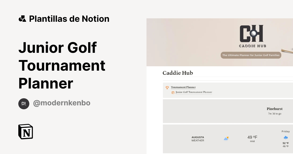 Plantilla Junior Golf Tournament Planner | Notion Marketplace